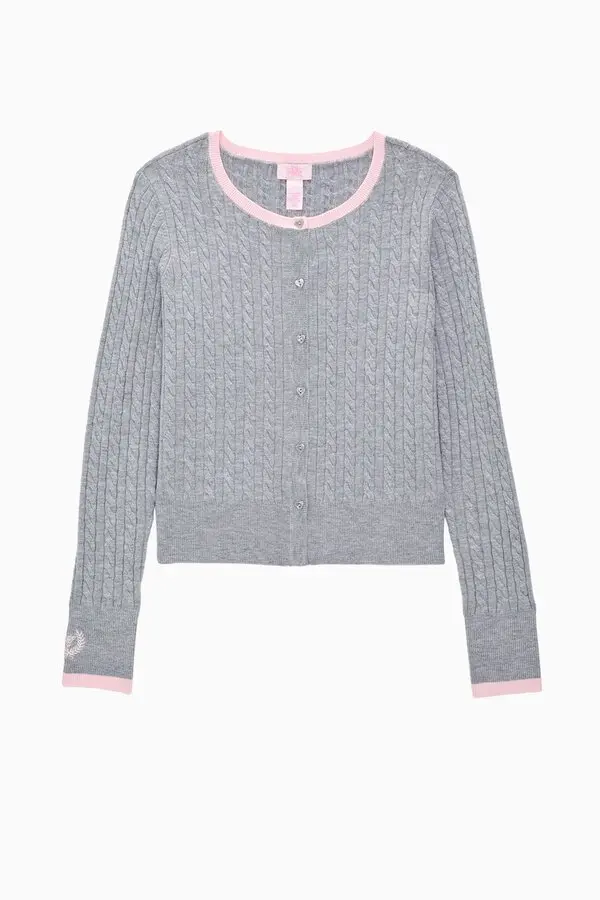 LoveShackFancy Pink X Knit Cardigan - Vs Med Heather Grey