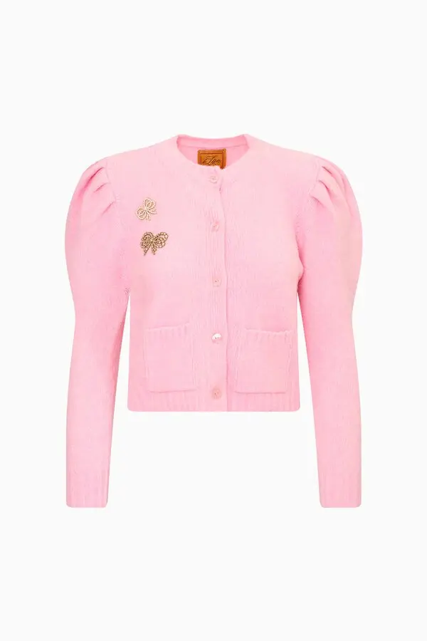 LoveShackFancy Le Lion Puff Sleeve Laurita Bow Cardigan