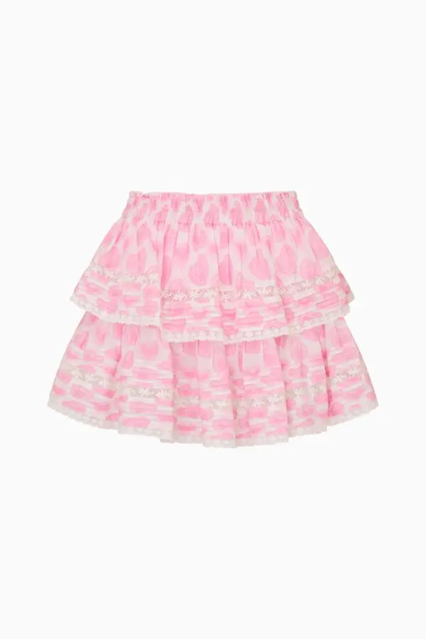 LoveShackFancy Heart Print Ruffle Mini Skirt