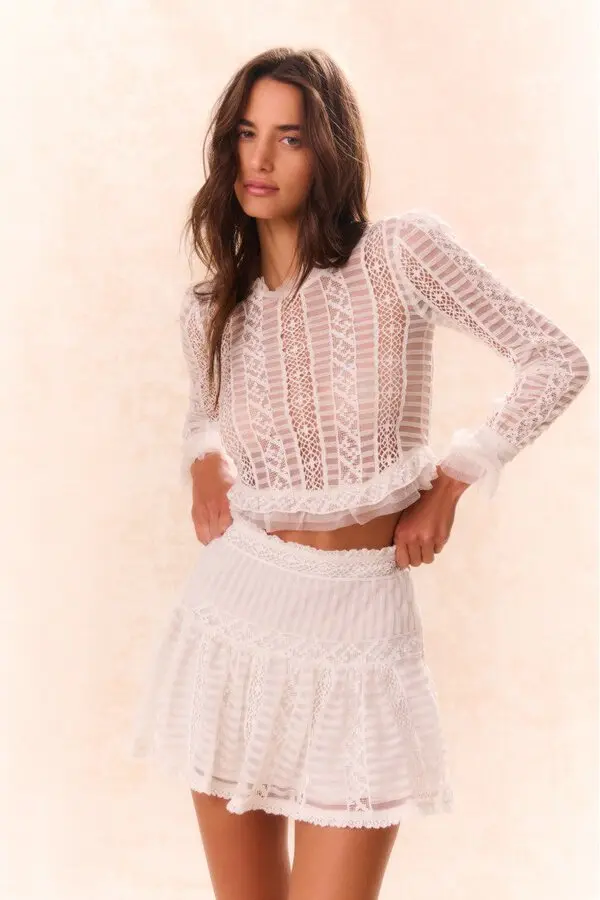 LoveShackFancy Rubyanne Crochet Lace Mini Skirt - Cream
