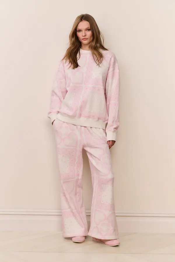 LoveShackFancy Momo Heart Print Fleece Sweatpant