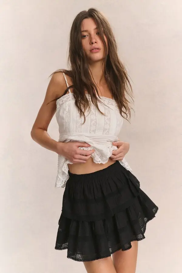 LoveShackFancy Ruffle Mini Heritage Skirt - Black
