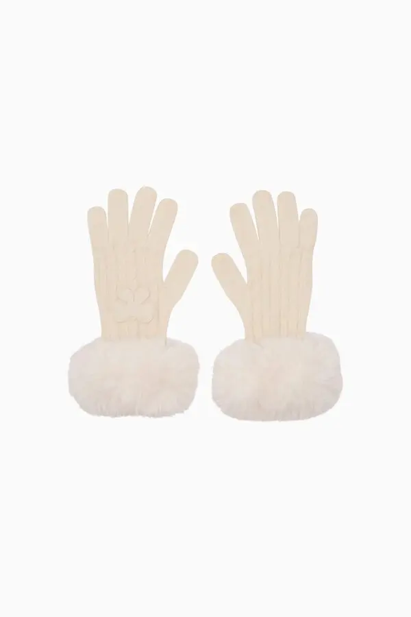 LoveShackFancy X Max&moi Adalia Gloves - Ivory Fur Cashmere Knit Combo