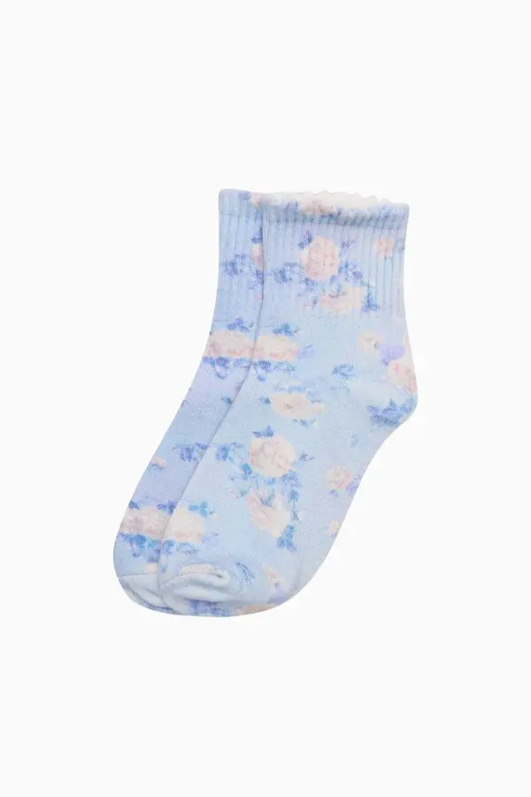 LoveShackFancy Lowell Heirloom Print Socks - Whisper Blue