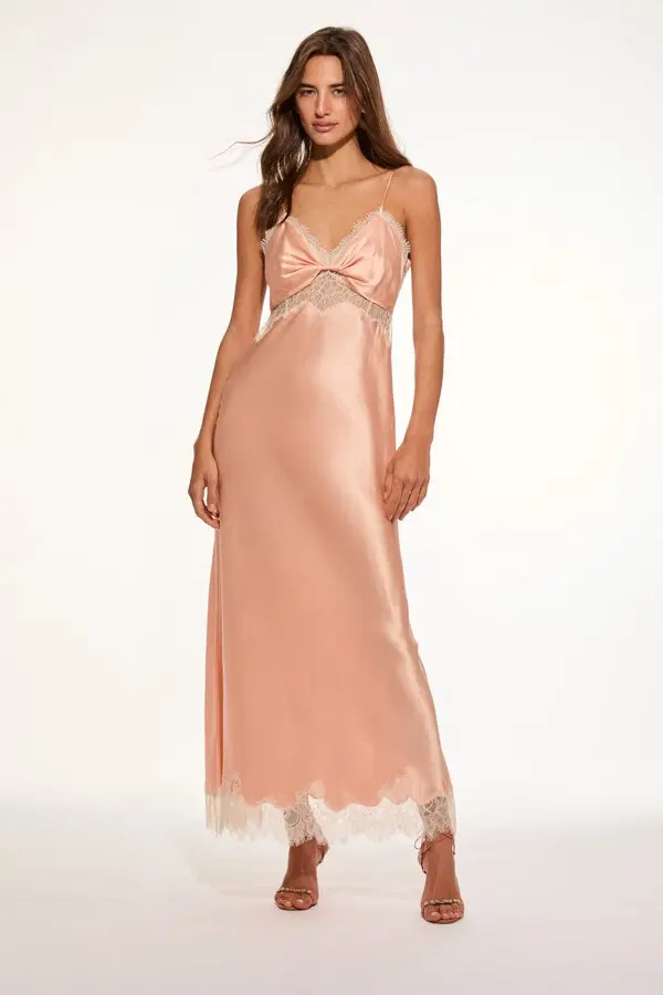 LoveShackFancy Orianna Silk-blend Maxi Slip Dress - Peche