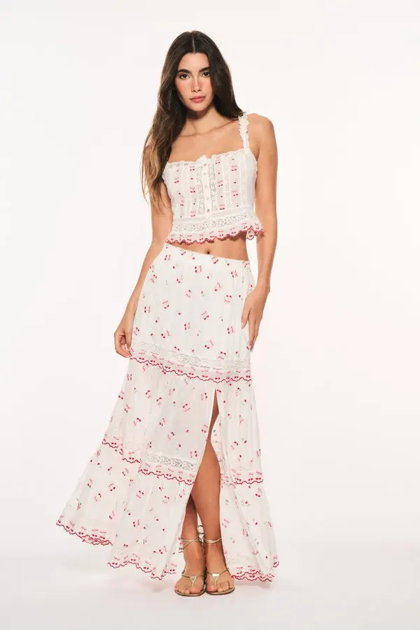LoveShackFancy Patten Cherry Midi Skirt
