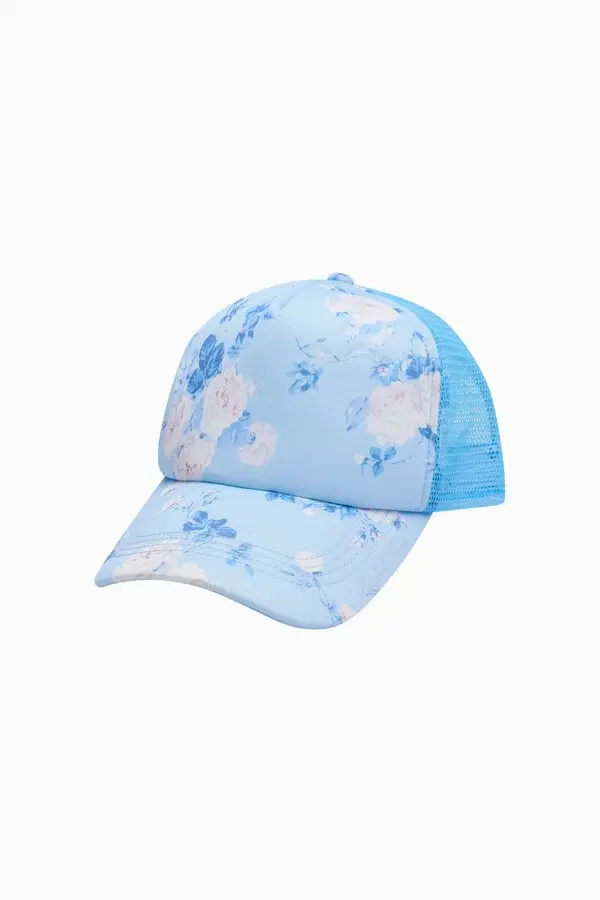 LoveShackFancy Joni Heirloom Print Trucker Cap - Whisper Blue