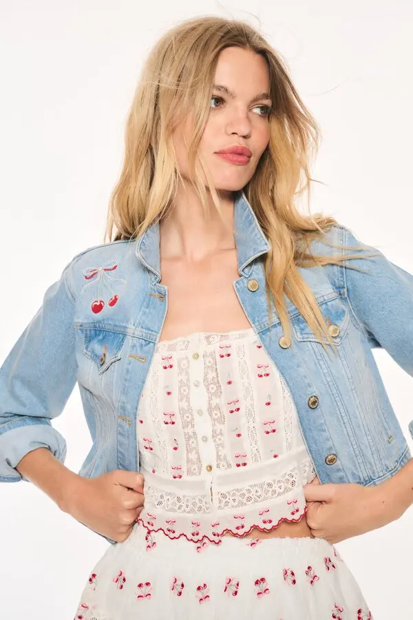 LoveShackFancy Bardot Denim Jacket
