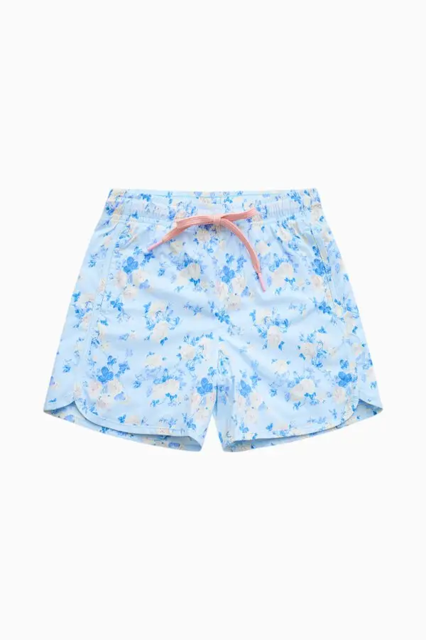 LoveShackFancy Mr Fancy Kai Heirloom Print Swim Shorts - Whisper Blue