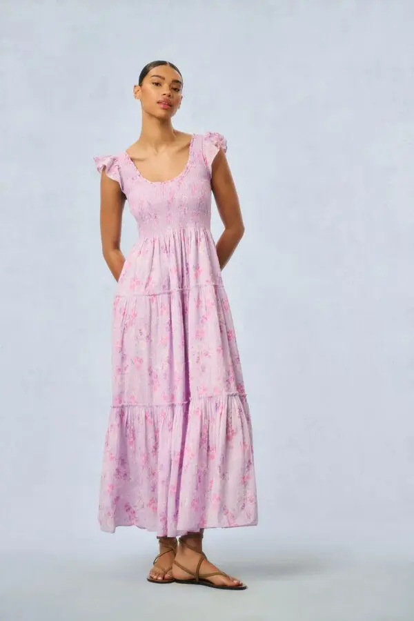 LoveShackFancy Chessie Heirloom Print Cotton Dress - Hibiscus