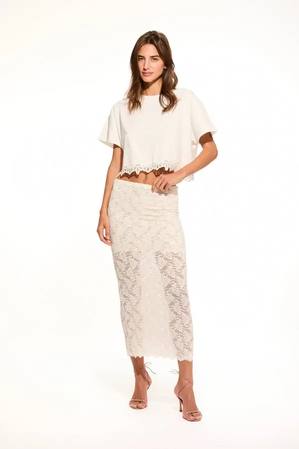 LoveShackFancy Clooney Stretch Lace Skirt