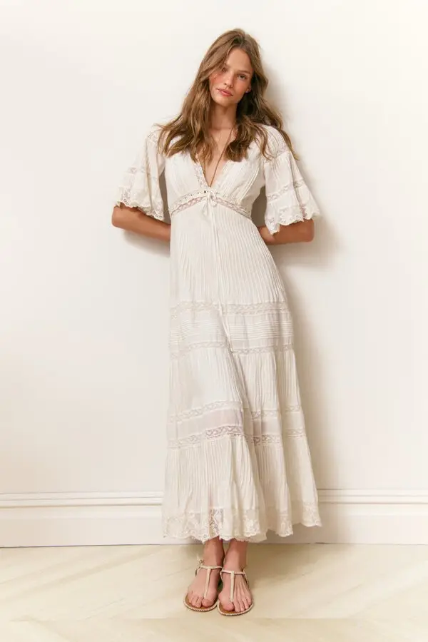 LoveShackFancy Marlowe Cotton Voile Midi Dress - Off White