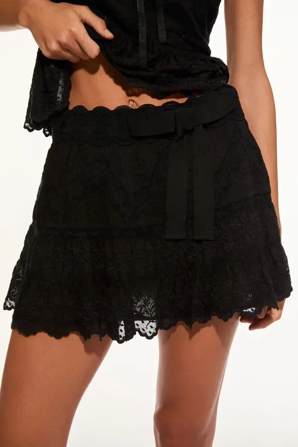 LoveShackFancy Nerina Cotton Lace Mini Skirt