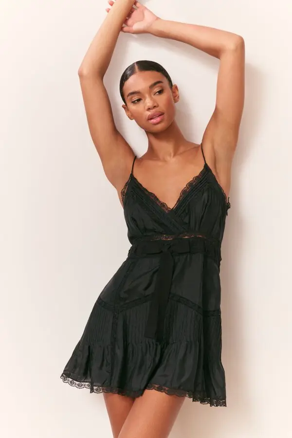 LoveShackFancy Sibelle Silk Ribbon Mini Dress - Black