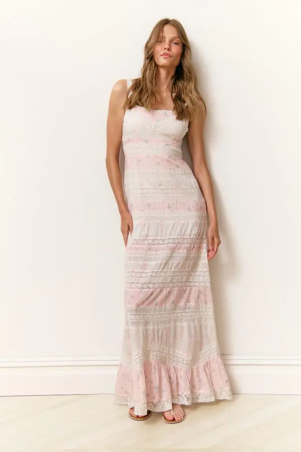 LoveShackFancy Carwen Cotton Voile Maxi Dress - Pink Bliss