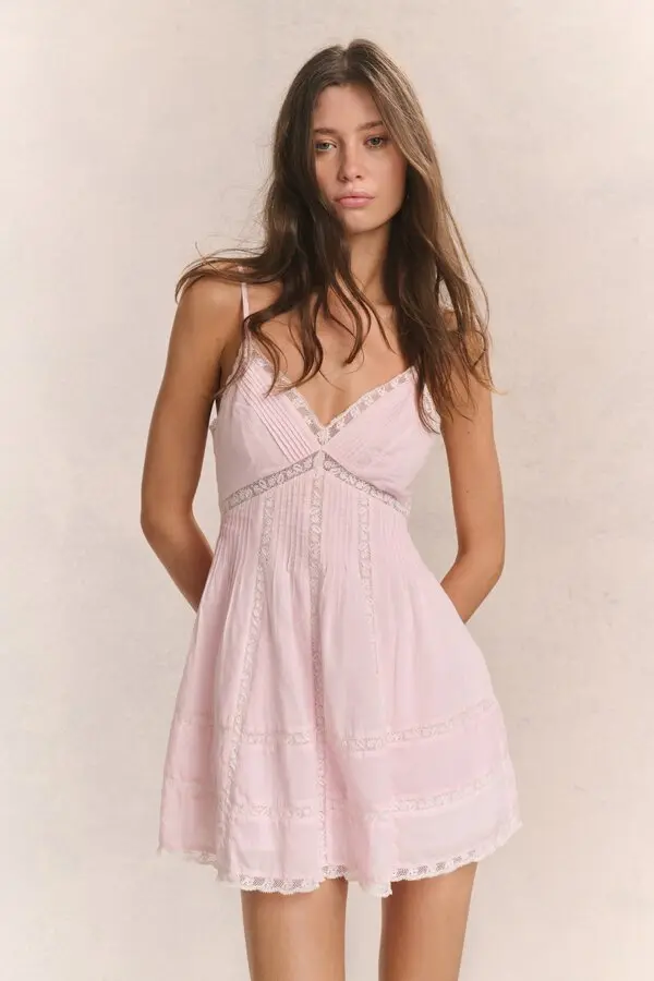 LoveShackFancy Docila Heritage Cotton Mini Dress - Pink