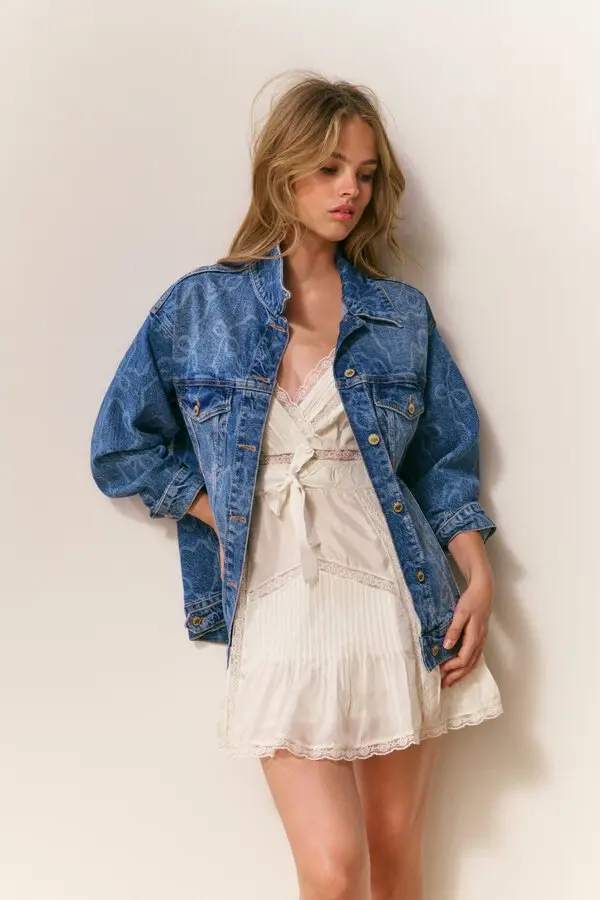 LoveShackFancy Valette Bow Denim Jacket