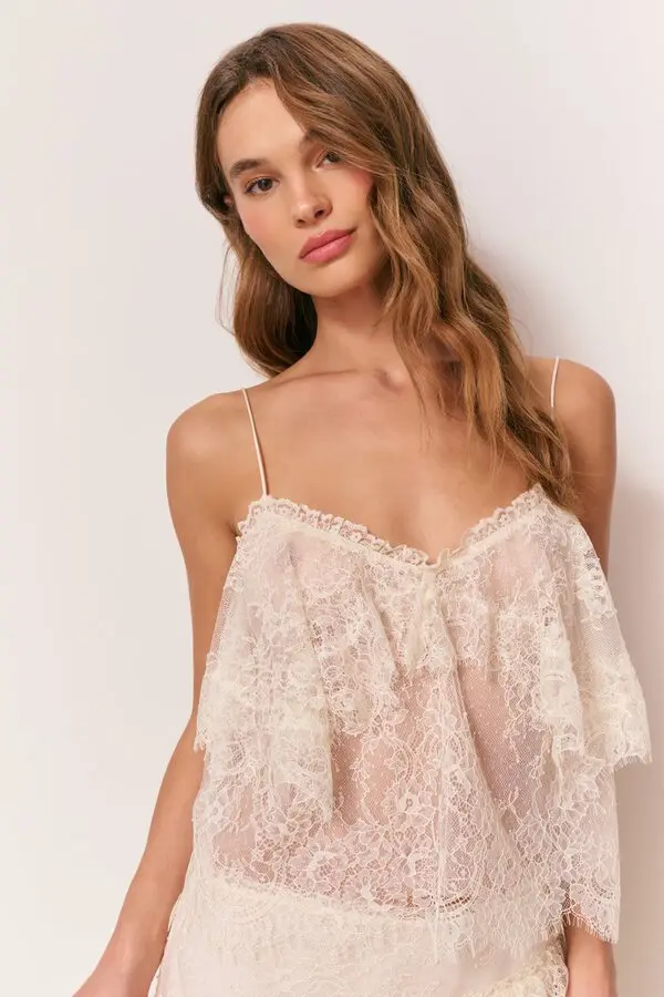 LoveShackFancy Zhanya Sheer Lace Top