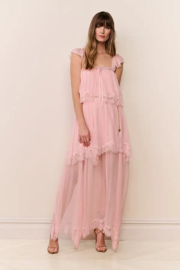 LoveShackFancy Maralee Silk Chiffon Maxi Dress - Potpourri Pink