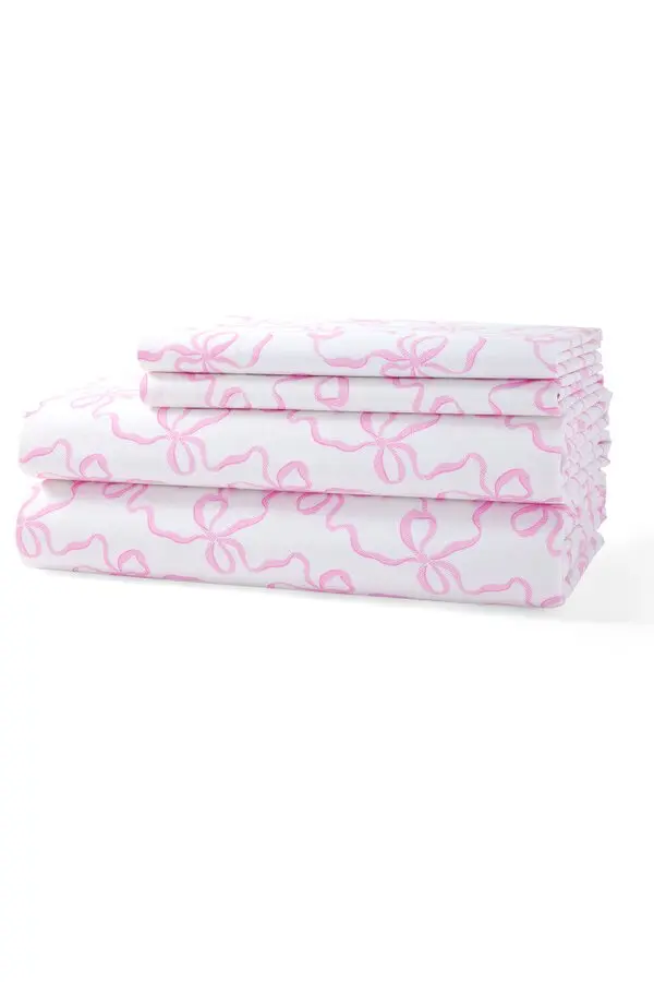 LoveShackFancy Printed Cotton Sheet Set - Pink Bonnet