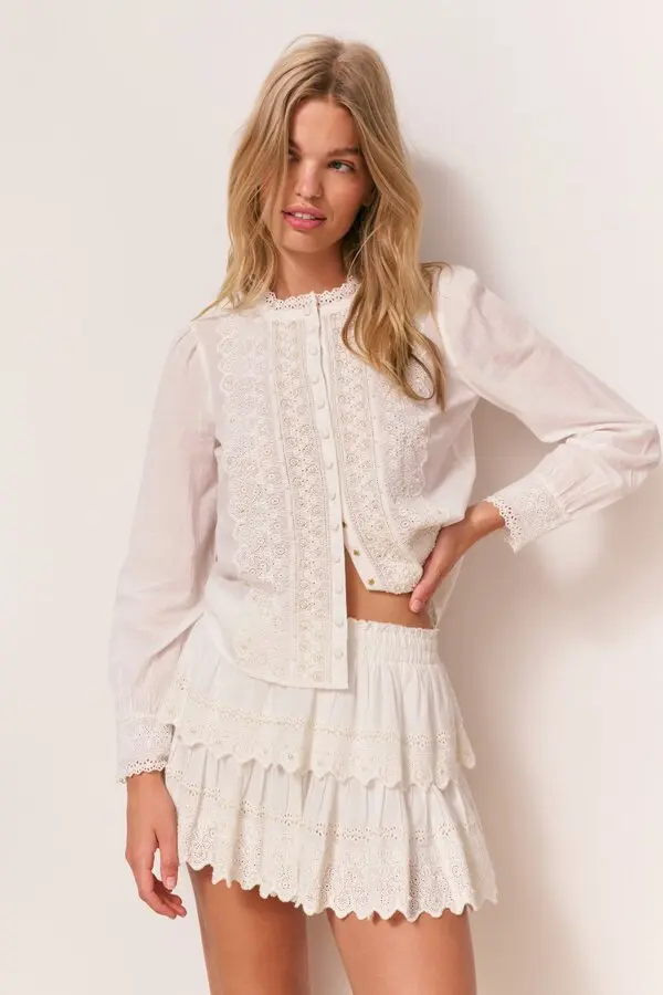 LoveShackFancy Larine Pearl-embellished Cotton Blouse