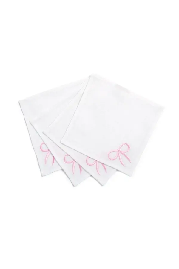 LoveShackFancy Bow Cocktail Napkins Set Of 4 - Perfectly Pink