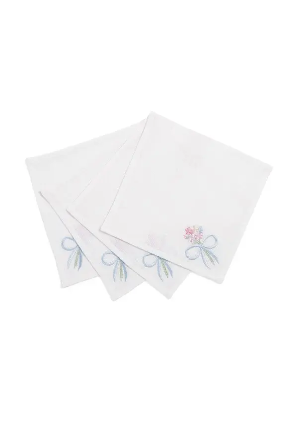 LoveShackFancy Bow Cocktail Napkins Set Of 4 - Summer Blues