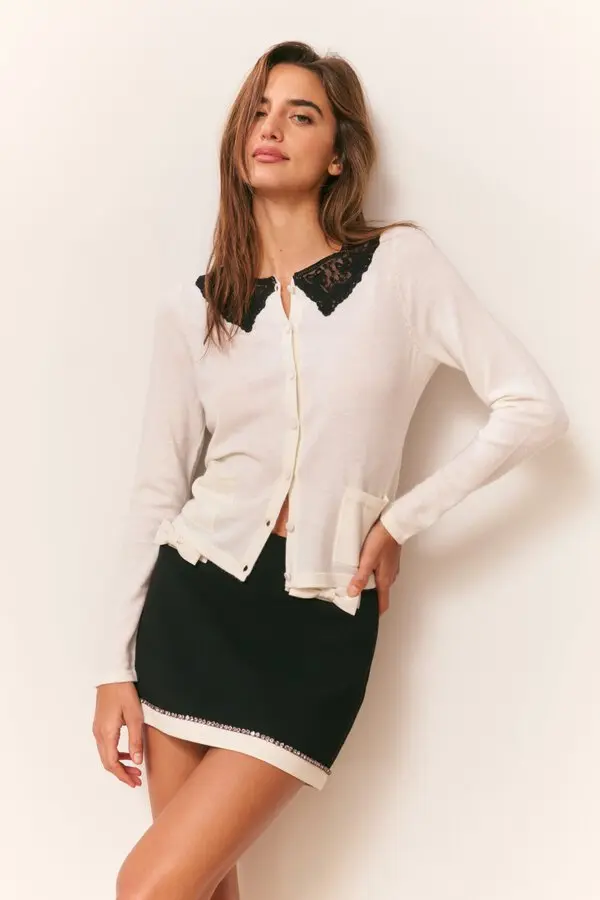 LoveShackFancy Lolani Wool Cardigan With Lace Collar