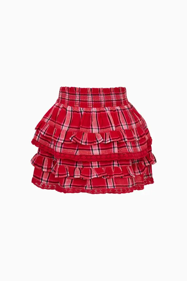 LoveShackFancy Tartan Shirred Tiered Skirt