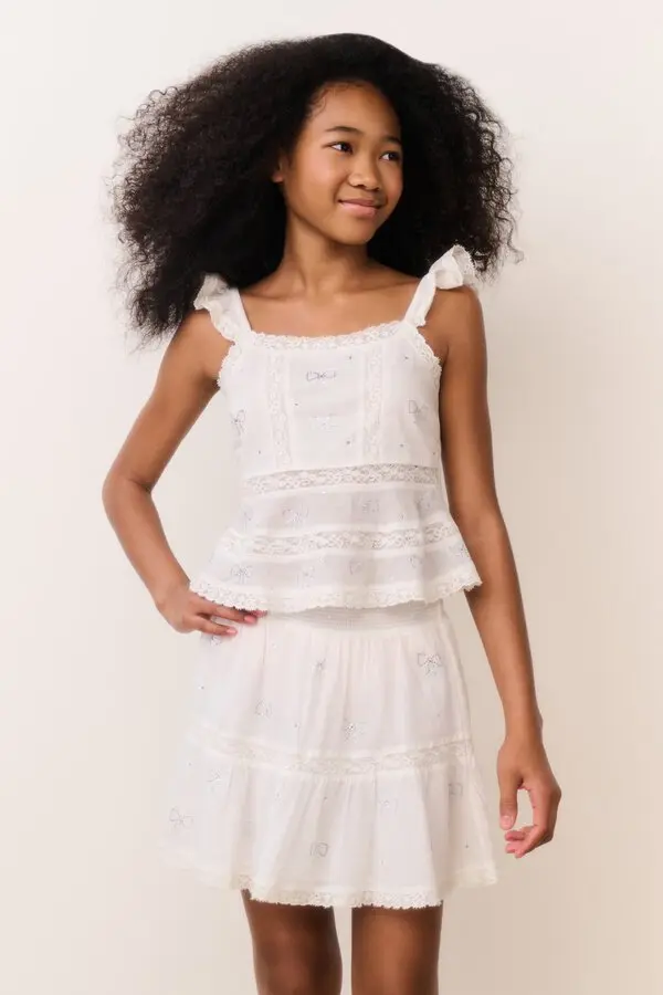 LoveShackFancy Tween Melsy Crystal Bow Cotton Top