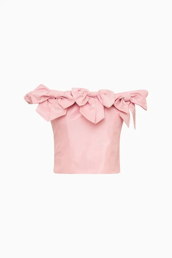 LoveShackFancy Winston Silk Taffeta Bow Top - Black