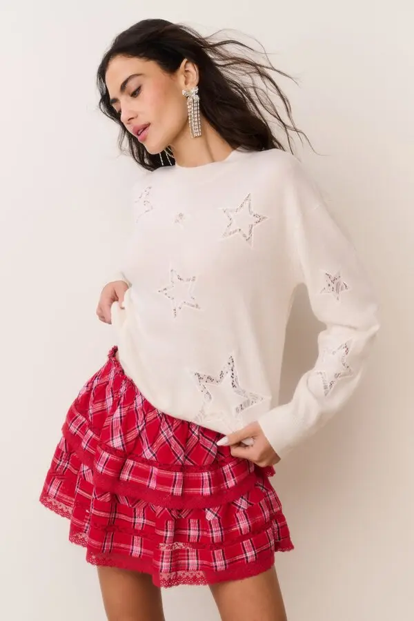 LoveShackFancy Westcott Wool-cashmere Lace Star Pullover - Ivory