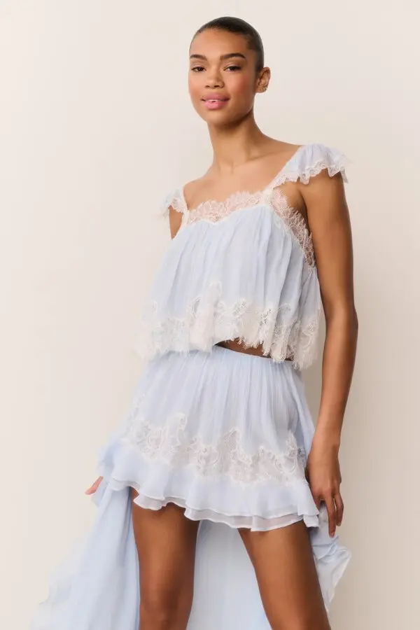 LoveShackFancy Lova Silk Chiffon Lace Top - Ivory