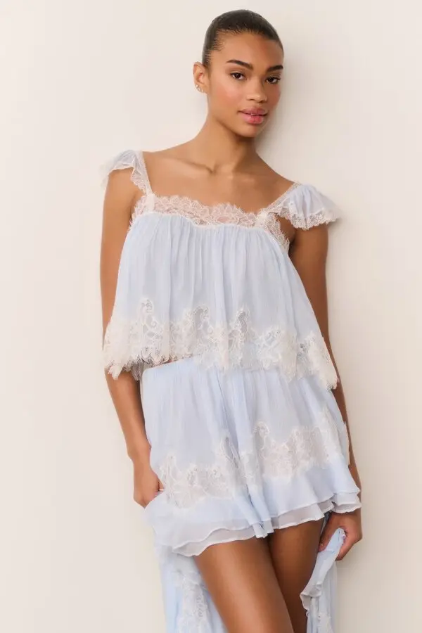 LoveShackFancy Lova Silk Chiffon Lace Top