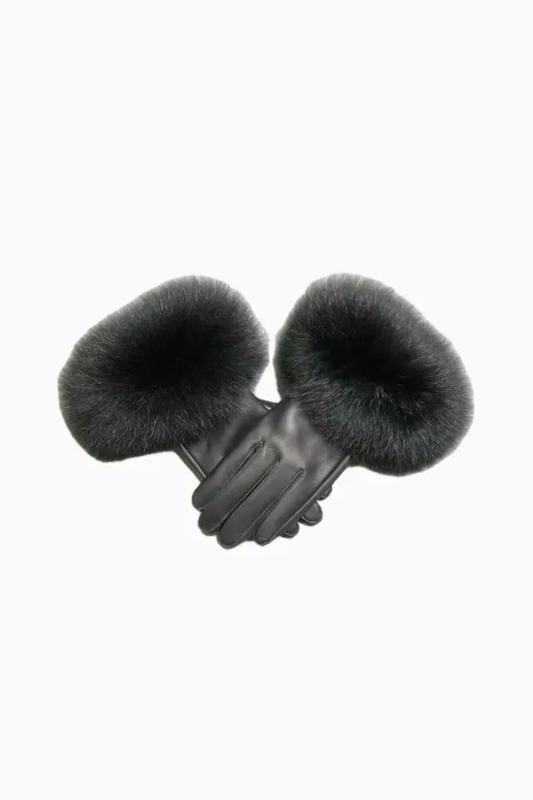 LoveShackFancy Susanna Chow Dawson Leather Gloves With Fur Trim - Black