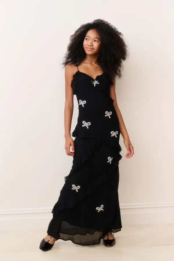 LoveShackFancy Mini Rialto Crystal Bow Maxi Dress
