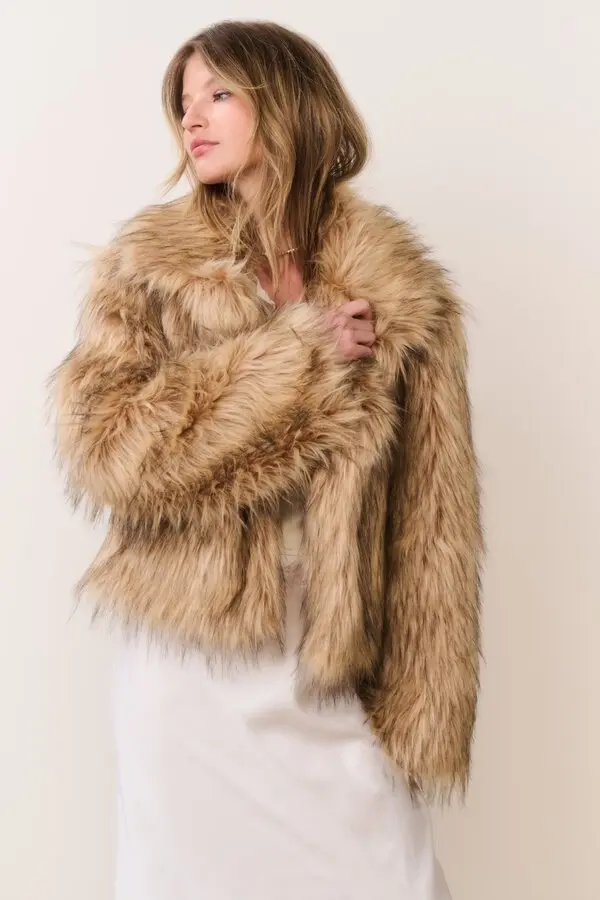 LoveShackFancy Valina Faux Fur Jacket - Burnt Caramel