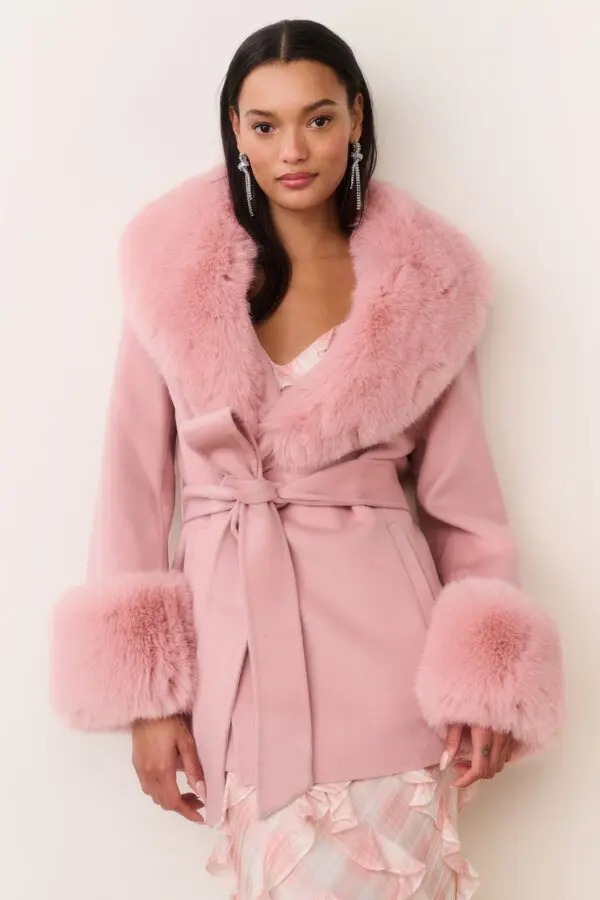 LoveShackFancy Rosen Wool Wrap Coat With Detachable Fur