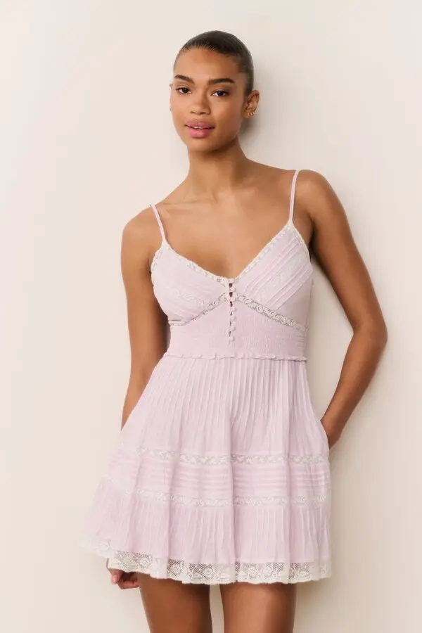 LoveShackFancy Krista Lace-trimmed Cotton Mini Dress - Orchid Ice