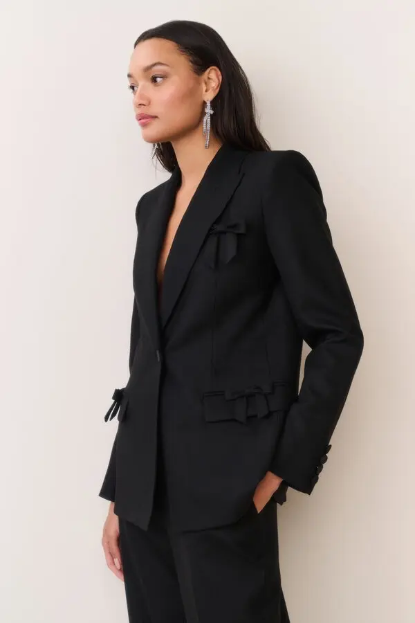 LoveShackFancy Shayne Wool-blend Bow-embellished Blazer