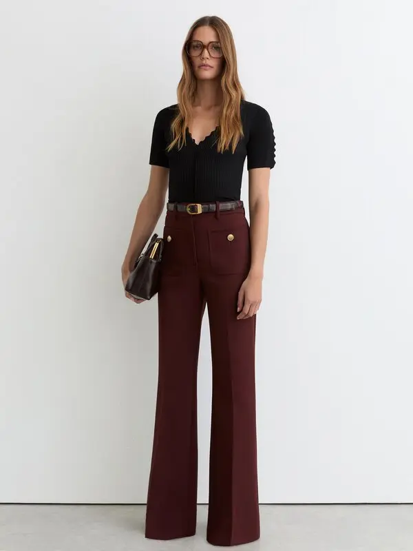REISS Marcy Scallop-trim Rib-knit Top - Black