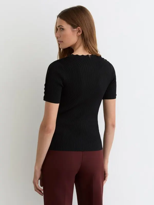 REISS Marcy Scallop-trim Rib-knit Top - Black