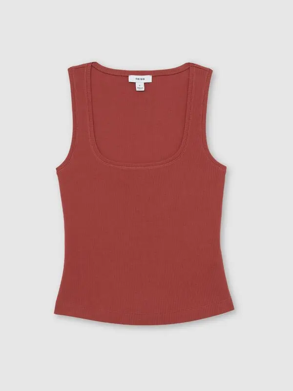 REISS Riva Stretch-cotton Ribbed Square-neck Vest - Rust Red