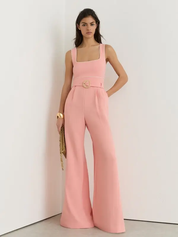 REISS Dia Tipped Wide-leg Belted Jumpsuit - Pink