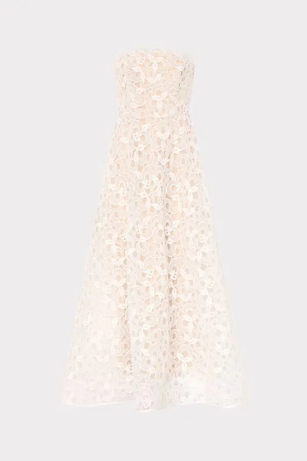 MILLY Petunia Lace Gown Midi Dress - White