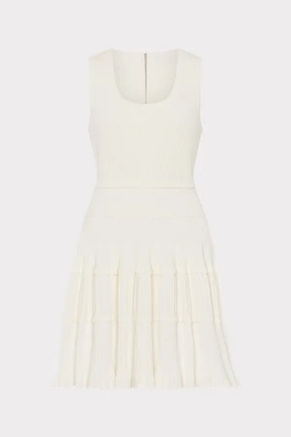 MILLY Ribbed Knit Mini Dress With Scalloped Crochet Skirt - Ecru