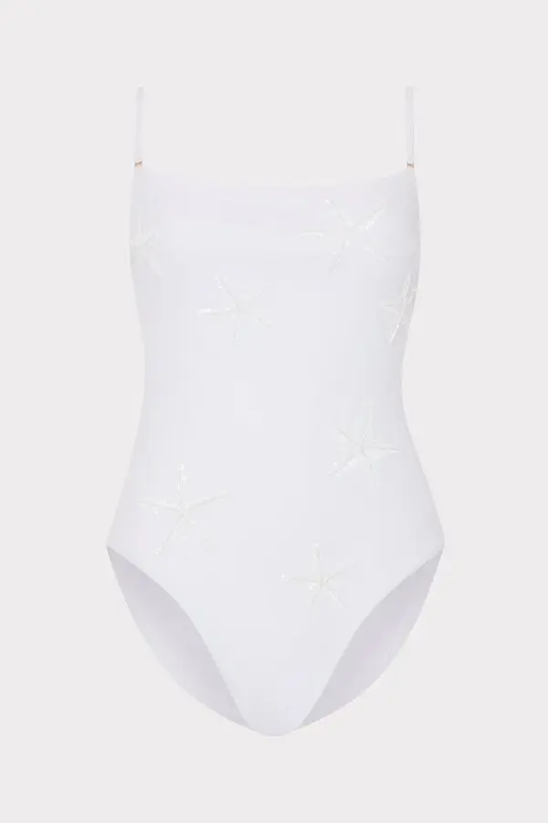 MILLY Starfish Sequin One Piece - White