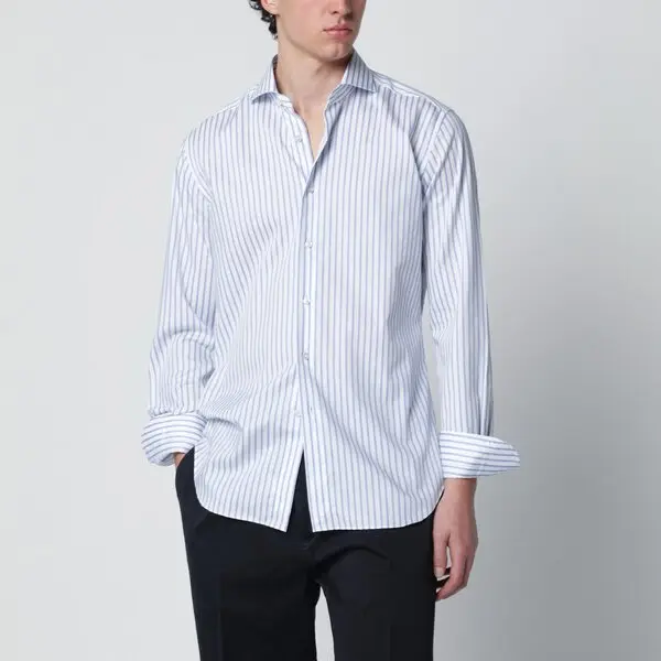 XACUS Travel Tailor Fit Shirt White Striped - Light Blue