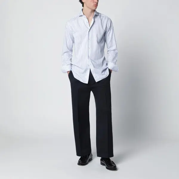 XACUS Travel Tailor Fit Shirt White Striped - Light Blue