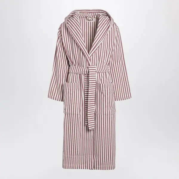 TEKLA Bathrobe White/dark Pink Striped - Burgundy